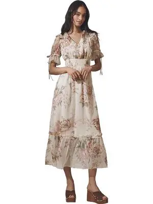 Walter Baker Georgia Ruffled V-neck Midi Dress - Neutral Pattern