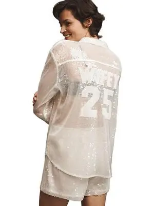 EN ELLY Wifey Sequin Buttondown Shirt - White