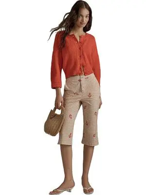 Maeve Maeve Elbow-Sleeve Floral Cardigan Sweater Red