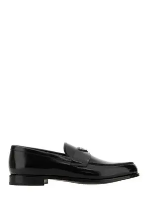 Prada Enamel Triangle Logo Slip-on Loafers - Black