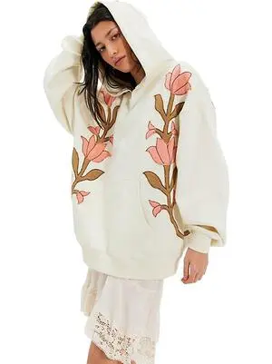 Free People We The Free It's A Vibe Flowers Hoodie - Ivory Combo