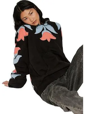 Free People We The Free It's A Vibe Flowers Hoodie - Washed Black Combo