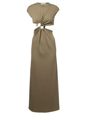 Christopher Esber Concave Cutout Embellished Ribbed-knit Maxi Dress Green