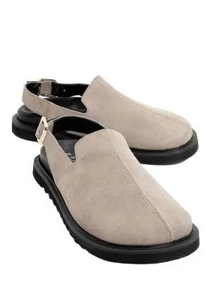FOREVER & ALWAYS SHOES Laby Leather Clogs - Beige Suede Leather