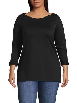 LANDS' END Supima Cotton Adjustable 3/4 Sleeve Boatneck Tunic - Black