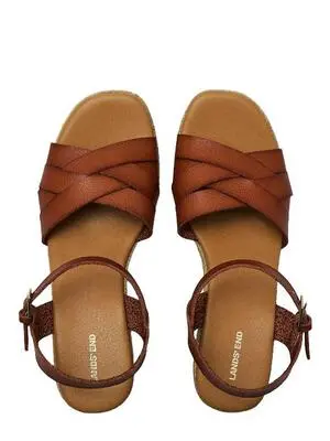 LANDS' END Espadrille Wedge Sandals Cognac