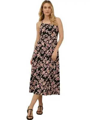 PACT Organic Cotton Fit & Flare Midi Dress - Scattered Posies Black