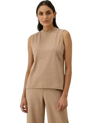 PACT Organic Cotton Mock Neck Shell - Sesame Heather
