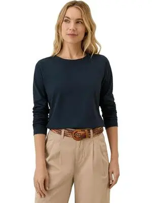 PACT Organic Cotton Luxe Stretch Jersey Slim Long Sleeve Tee - Midnight Blue