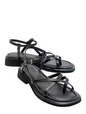 FOREVER & ALWAYS SHOES Antas Leather Flat Sandals - Black Leather