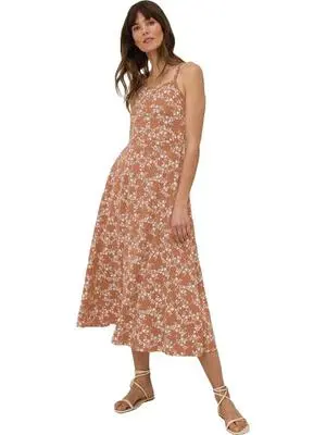 PACT Fit & Flare Midi Dress - Bouquet Blooms Ochre