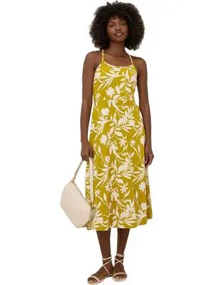 PACT Fit & Flare Midi Dress - Tropical Palms Chartreuse