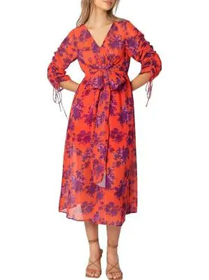 PETAL & PUP Hallie Floral Midi Dress - Red Wine