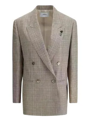LARDINI Plaid Double-breasted Blazer - Neutrals