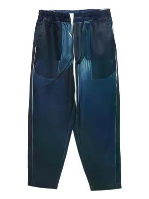 Comme Des Garçons Denim-print Trousers - Blue