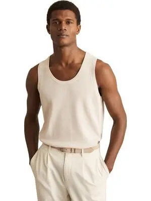 REISS Reiss Watson Textured Ribbed Vest Off White