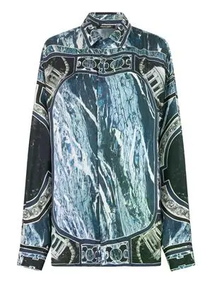 Roberto Cavalli Marble-print Shirt - Blue