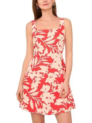 Vince Camuto Floral Square Neck Mini Dress - Cayenne