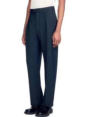 Sandro Wide Leg Wool Blend Suit Trousers - Navy Blue
