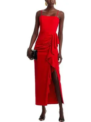 Aqua Aqua Ruffled Midi Dress Red