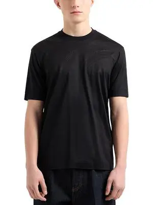 Emporio Armani Lyocell Blend Embroidered Motif Tee - Black