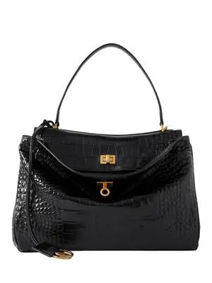 Balenciaga Rodeo Medium Croc-effect Leather Tote - Black