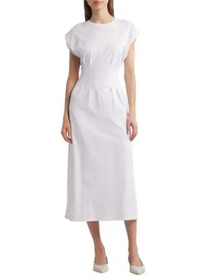 FRAME FRAME The Nipped Organic Cotton Jersey Midi Dress White-2