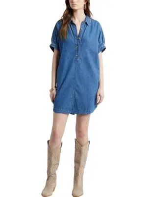 Treasure & Bond Chambray High-low Shift Dress - Medium Wash