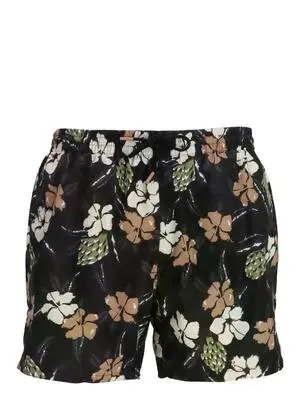 BOSS Floral-print Swim Shorts - Black