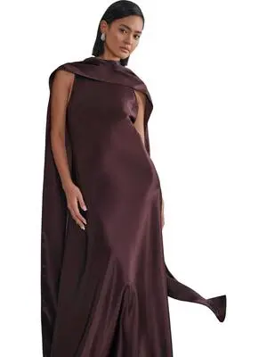 REISS Satin Cape Maxi Dress - Burgundy