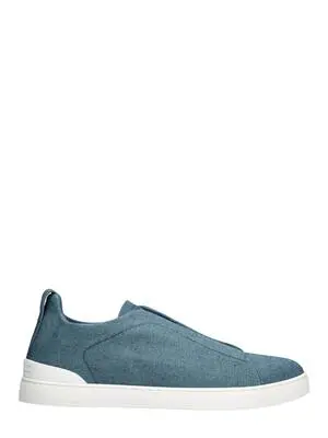 Zegna Triple Stitch Cotton-linen Sneakers - Blue