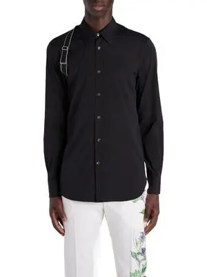 Alexander McQueen Logo Tape Harness Stretch Cotton Button-up Shirt - Black Silver