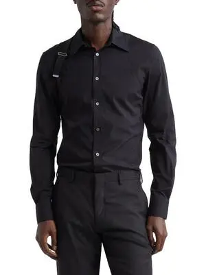 Alexander McQueen Logo Tape Harness Stretch Cotton Button-up Shirt - Black