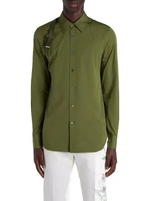 Alexander McQueen Logo Tape Harness Stretch Cotton Button-up Shirt - Military Green
