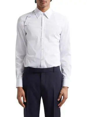 Alexander McQueen Logo Tape Harness Stretch Cotton Button-up Shirt - Opticalwhite