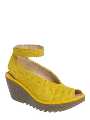Fly London Fly London Yala Perforated Leather Wedge Sandal 056 Bumblebee