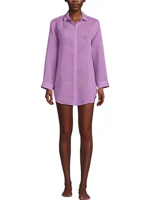 LANDS' END Cotton Gauze Button Down Swim Cover-up Shirt Dress - Wild Lilac