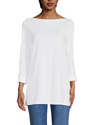 LANDS' END Supima Cotton 3/4 Sleeve Boatneck Tunic - White