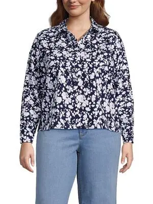 LANDS' END No Iron Boxy Cropped Shirt