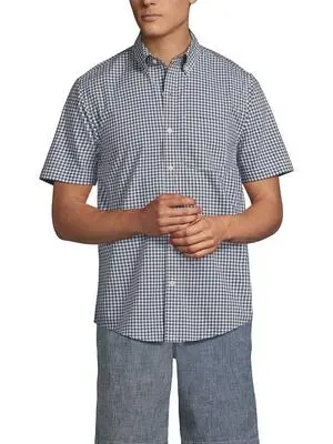 LANDS' END Short Sleeve Essential Lightweight Poplin Nightfall Blue Gingham