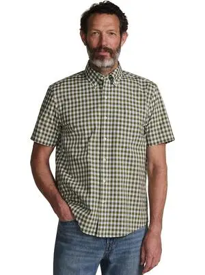 LANDS' END Short Sleeve Essential Lightweight Poplin Olive Drab Gingham