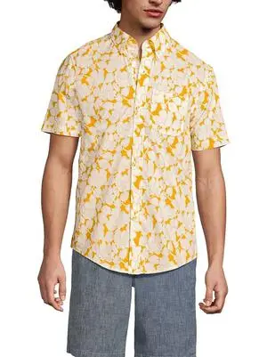LANDS' END Short Sleeve Essential Lightweight Poplin Sweet Mango Tossed Floral