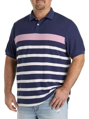 HARBOR BAY BY DXL Big & Tall Chest Striped Polo Shirt - Navy