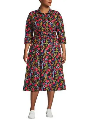 LANDS' END Lands' End Plus Size Poplin Midi Wrap Front Dress