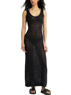 Bp. Sheer Pointelle Maxi Cover-up Dress Black