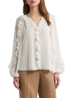 KOBI HALPERIN KOBI HALPERIN Ruffle Split Neck Chiffon Top
