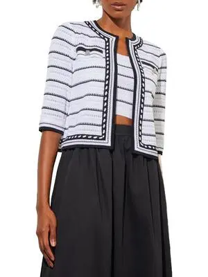 Ming Wang Striped Cardigan - White/ Black