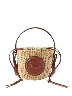 Chloé Embossed Leather-trimmed Faux Raffia Bucket Bag - Neutrals
