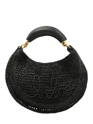 Chloé Summer Banana Embroidered Faux Raffia Tote - Black