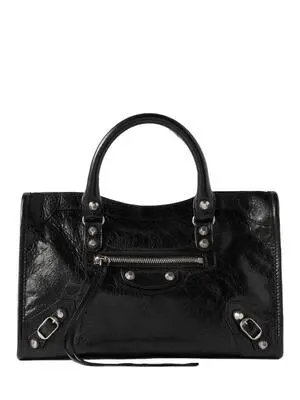 Balenciaga Balenciaga Le City Small Embellished Textured-Leather Tote Black